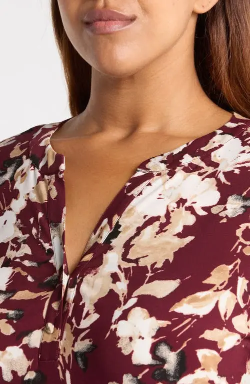 Anne Klein Woodblock Texture Three-quarter Sleeve Henley Top