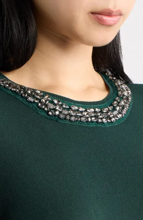 Anne Klein Rhinestone Embellished Sweater - Pine Forest