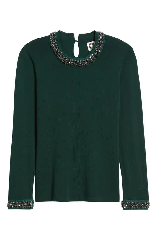 Anne Klein Rhinestone Embellished Sweater - Pine Forest