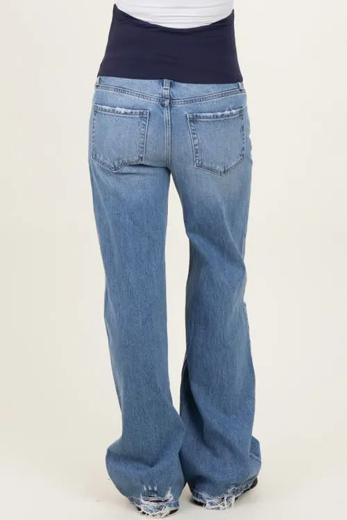 PINKBLUSH High Rise Distressed Wide Leg Maternity Jeans