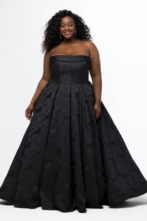 SYDNEY'S CLOSET Strapless Brocade Ball Gown - Black