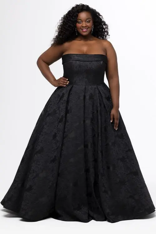 SYDNEY'S CLOSET Strapless Brocade Ball Gown - Black