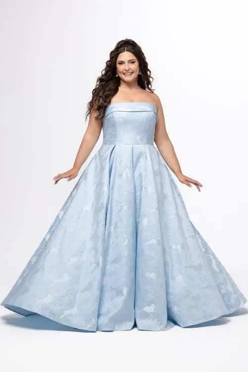 SYDNEY'S CLOSET Strapless Brocade Ball Gown - Light Blue