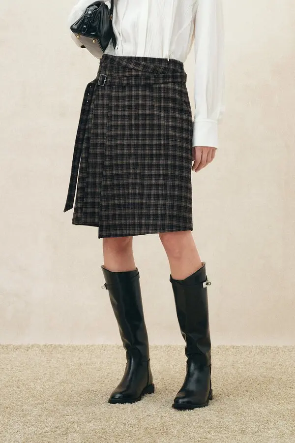 Fabrique Ashley Plaid Wrap Skirt In Flannel
