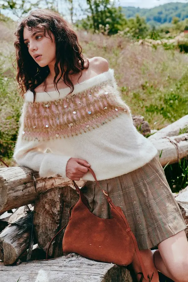 Fabrique Ione Hand Beaded Off Shoulder Sweater In Alpaca Wool