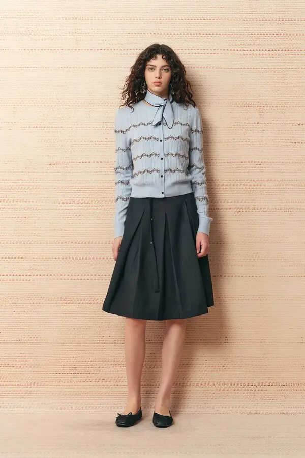 Fabrique Kiki Wave Stripe Cardigan With Scarf In Wool Blend Cable Knit