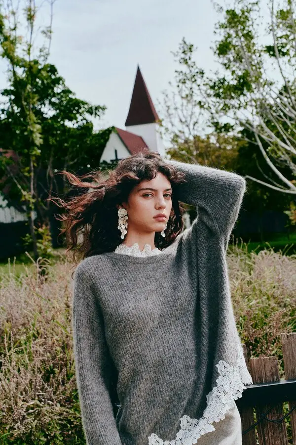 Fabrique Astrid Convertible Lace Trim Sweater In Alpaca Wool Blend