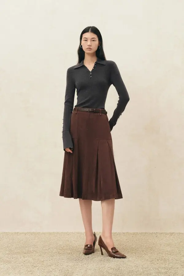 Fabrique Silvia Metallic Button Polo Top In Stretch Knit