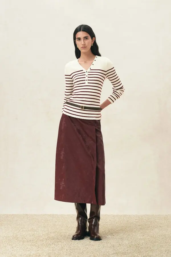 Fabrique Vivi Striped Henley Top In Wool Blend