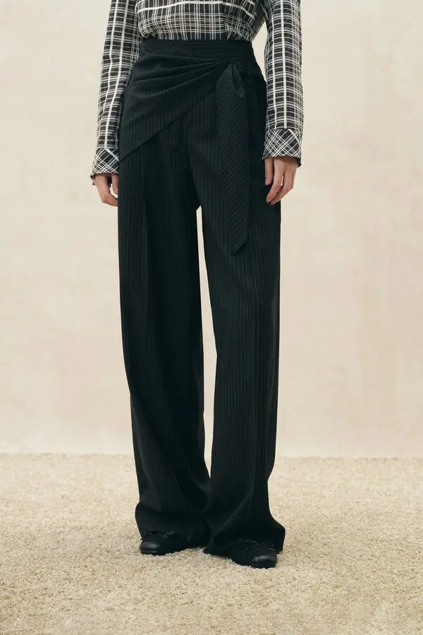 Fabrique Rue Striped Wide Leg Pants In Wool Blend