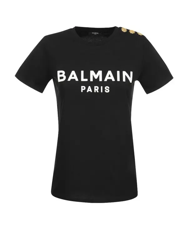 Balmain Logo Printed Crewneck T-shirt - Black
