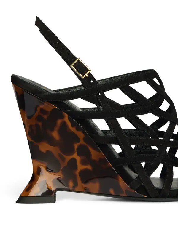 Balmain Wedge Cage Sandals In Suede