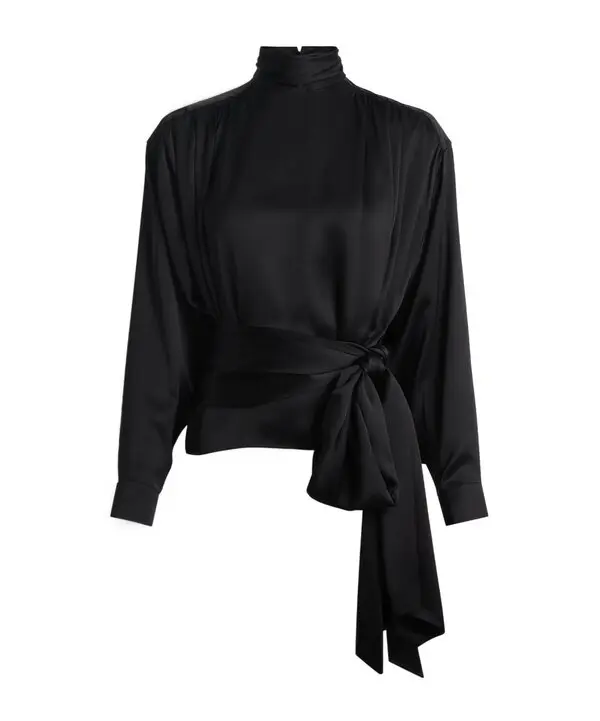 Balmain Silk Satin Blouse With Tie Detail