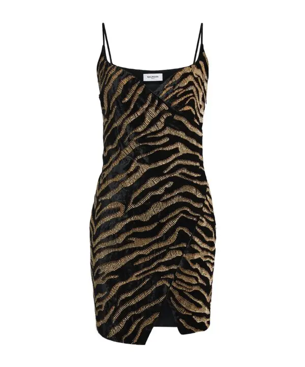 Balmain Velvet Dress With Tiger Embroidery