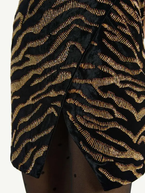 Balmain Velvet Dress With Tiger Embroidery