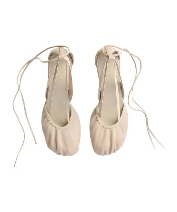 LEMAIRE 55 Mm Pedille Heeled Ballerinas In Goat Leather - Light Mastic