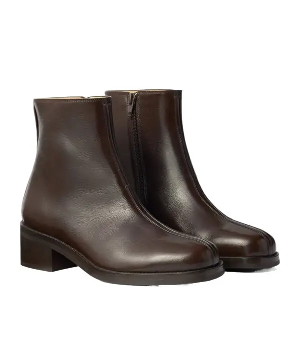 LEMAIRE Piped Ankle Boots In Shiny Buffalo Leather