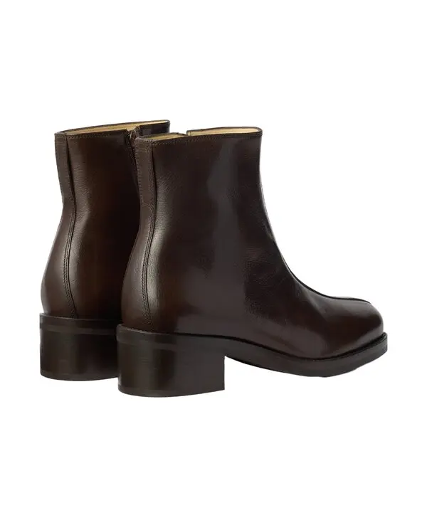 LEMAIRE Piped Ankle Boots In Shiny Buffalo Leather