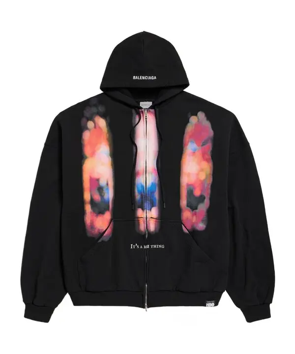 Balenciaga Stained Glass Large Zip-up Hoodie In Black - Black/multi-colour