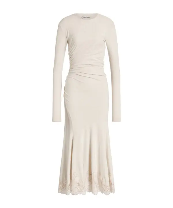 Alberta Ferretti Gathered Midi Dress With Lace Trim
