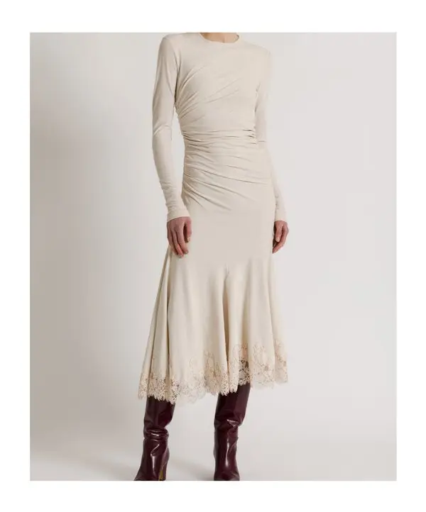 Alberta Ferretti Gathered Midi Dress With Lace Trim