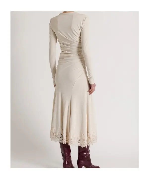 Alberta Ferretti Gathered Midi Dress With Lace Trim