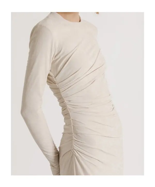 Alberta Ferretti Gathered Midi Dress With Lace Trim