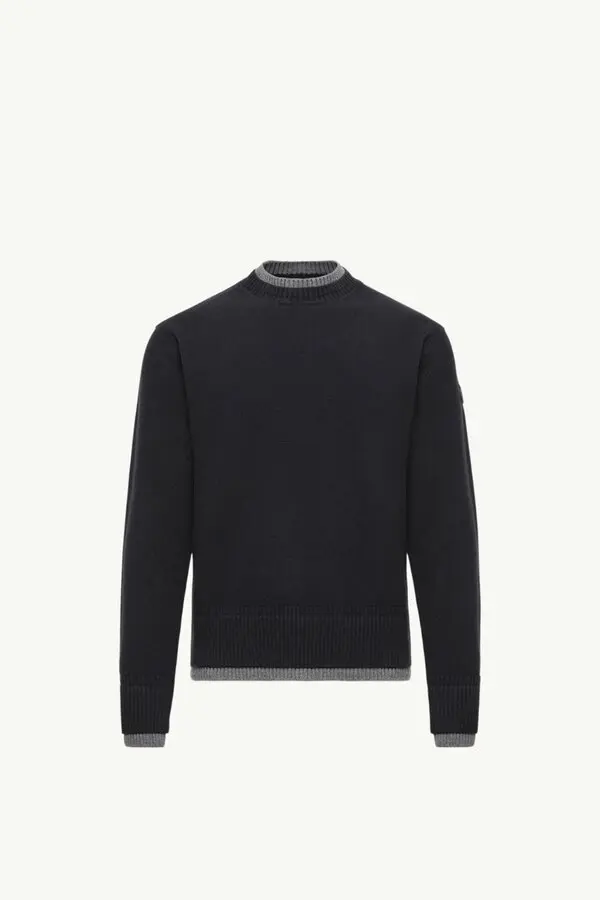 Moncler Leather Logo Wool & Cashmere Blend Sweater - Blue