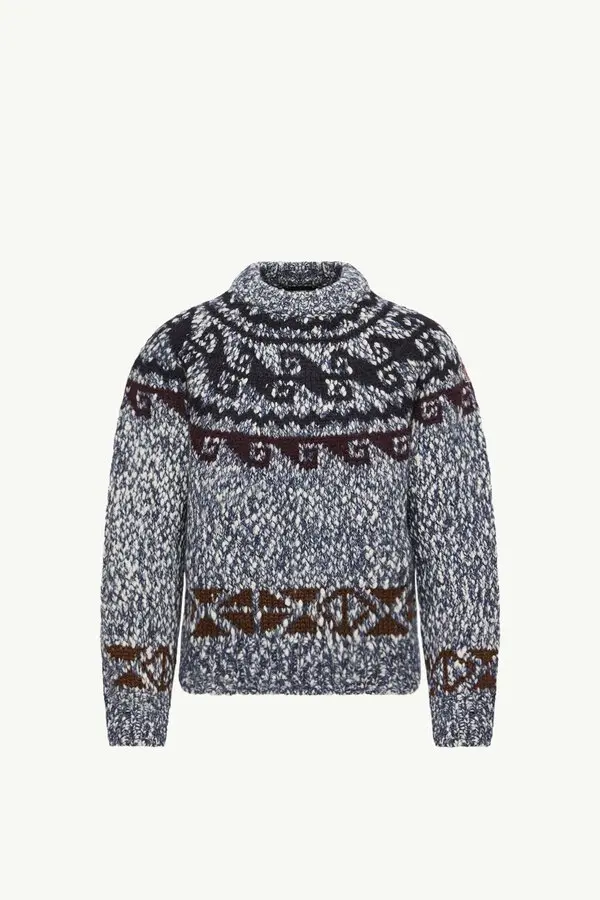 Moncler Geometric Jacquard Wool Blend Sweater - Blue