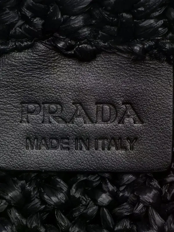 Prada 2019-2026 Small Raffia Effect Crochet Embroidered Logo Tote Bag