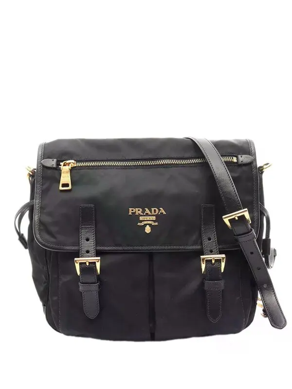 Prada 2010-2026 Tessuto Zip Double Buckle Messenger Bag Crossbody Bag - Black