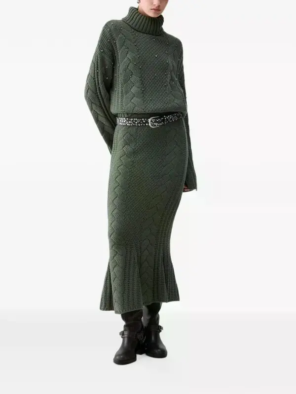 Liu Jo Rhinestone-embellished Cable-knit Sweater - Green