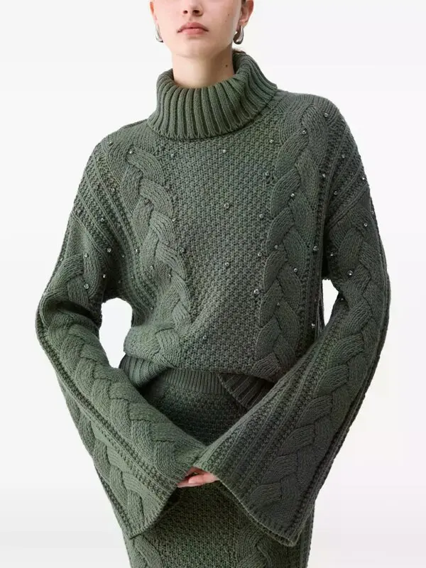 Liu Jo Rhinestone-embellished Cable-knit Sweater - Green