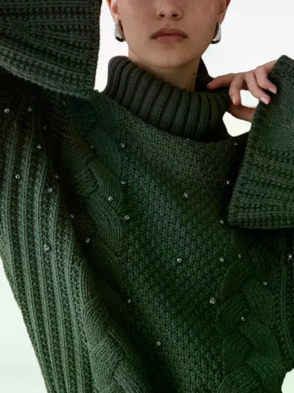 Liu Jo Rhinestone-embellished Cable-knit Sweater - Green