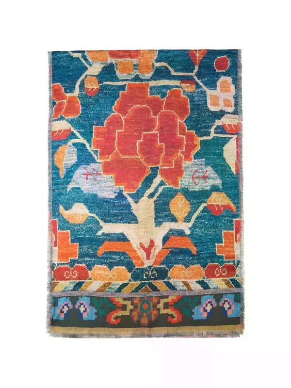 PIERRE-LOUIS MASCIA Floral-print Fringed Scarf - Blue