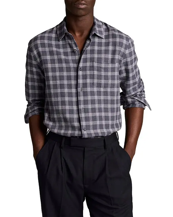 Vince Simmons Plaid Cotton Blend Pocket Shirt