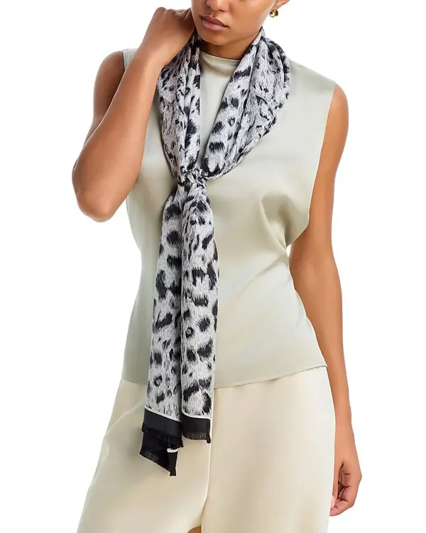 Echo Leopard Silk Scarf - Silver