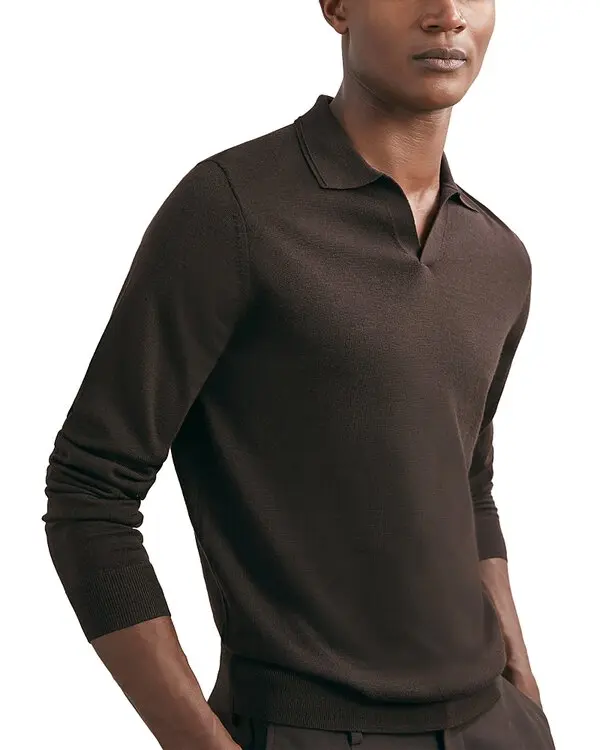 REISS Milburn Merino Wool Long Sleeve Polo Shirt