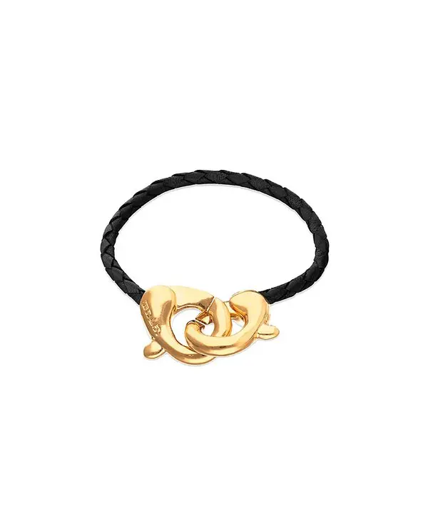 UNODE50 Black Leather Strap With -plated Interlocking Carabiner Detail - Gold