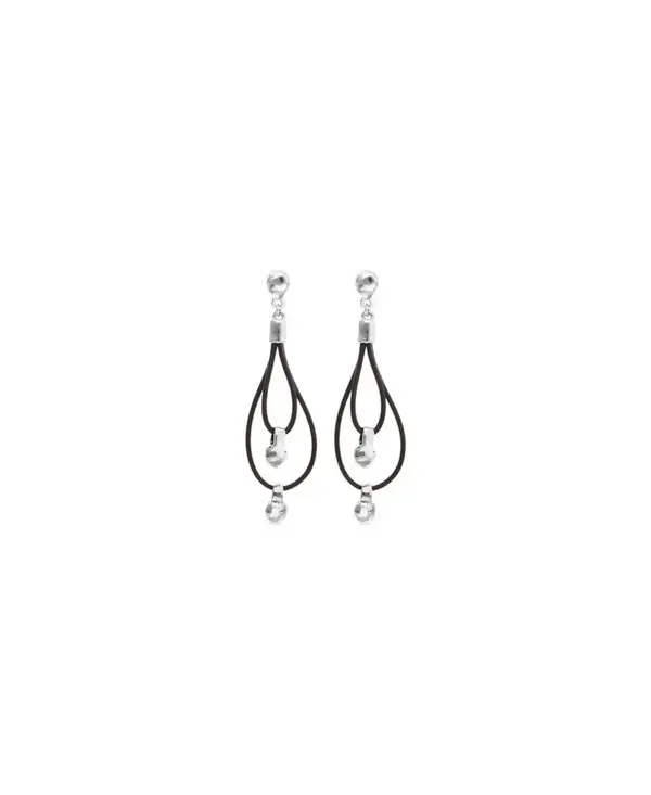UNODE50 Double Long Leather Earrings With Sterling -plated Dial Detail