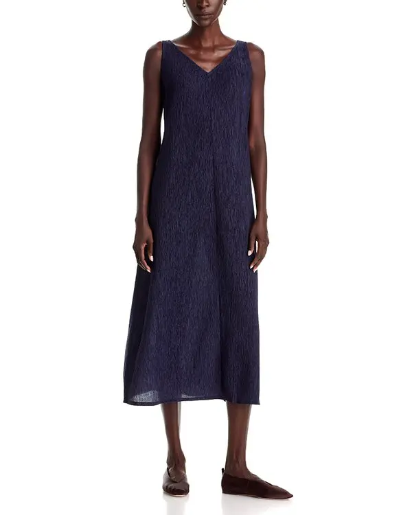 Eileen Fisher Plisse V Neck Dress - Night Sky