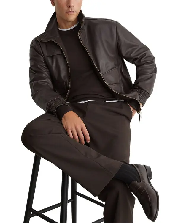 REISS Trinity Oversized Leather Jacket - Bordeaux