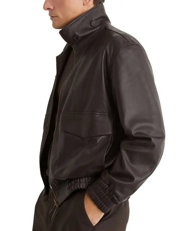 REISS Trinity Oversized Leather Jacket - Bordeaux