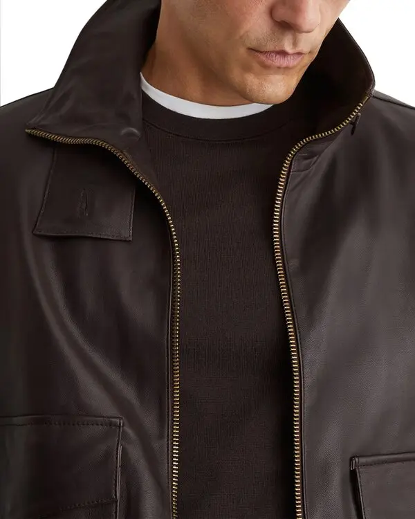 REISS Trinity Oversized Leather Jacket - Bordeaux