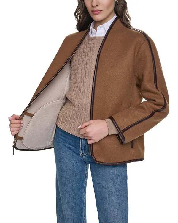 Cole Haan Collarless Faux Shearling Jacket