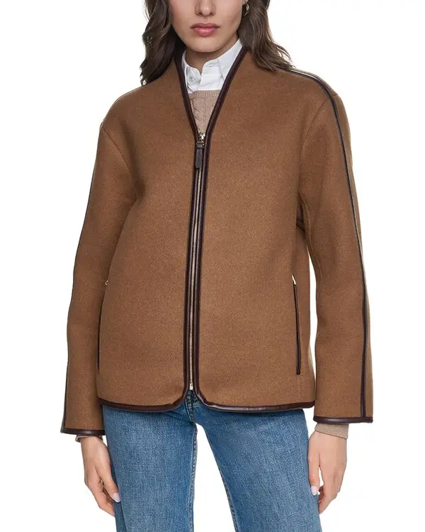 Cole Haan Collarless Faux Shearling Jacket