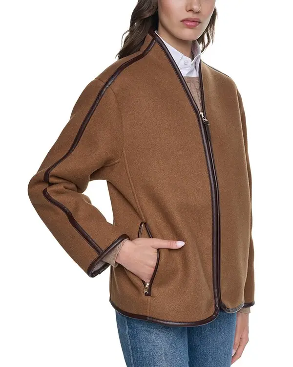 Cole Haan Collarless Faux Shearling Jacket