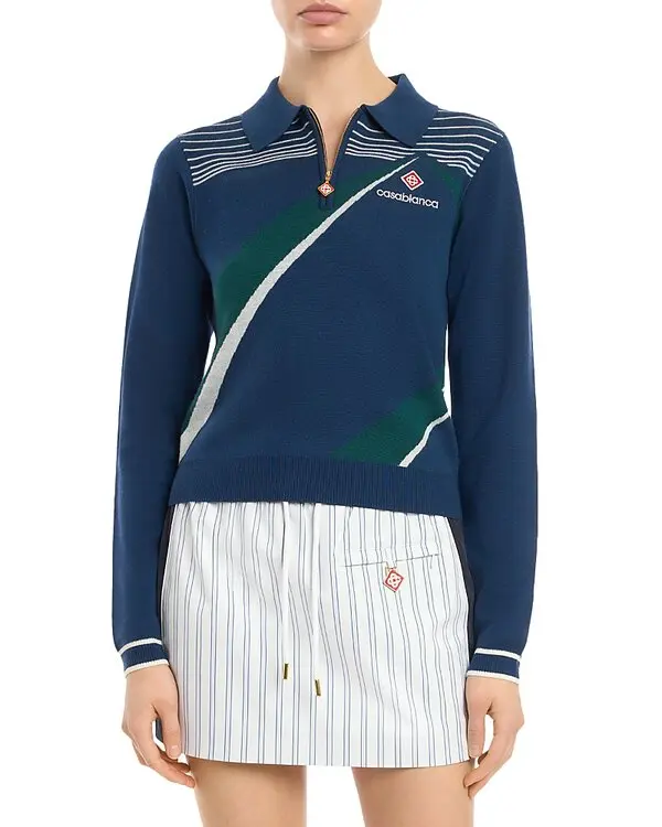 Casablanca Pyramid Jacquard Long Sleeve Polo Half Zip Top