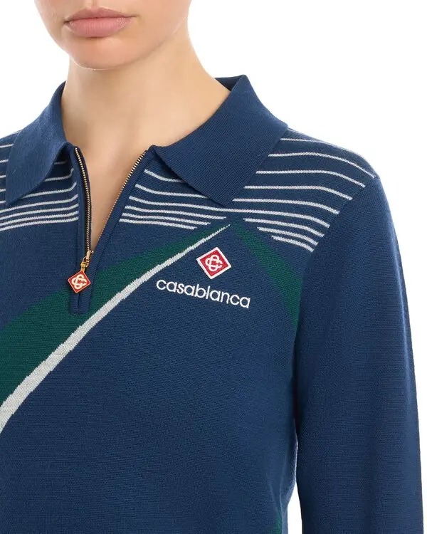 Casablanca Pyramid Jacquard Long Sleeve Polo Half Zip Top