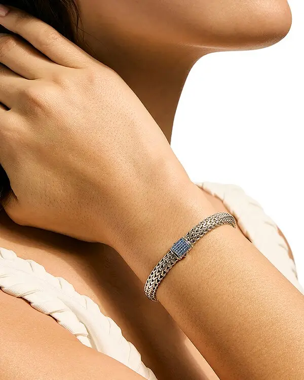 John Hardy Sterling Icon Blue Sapphire Pave Woven Link Bracelet